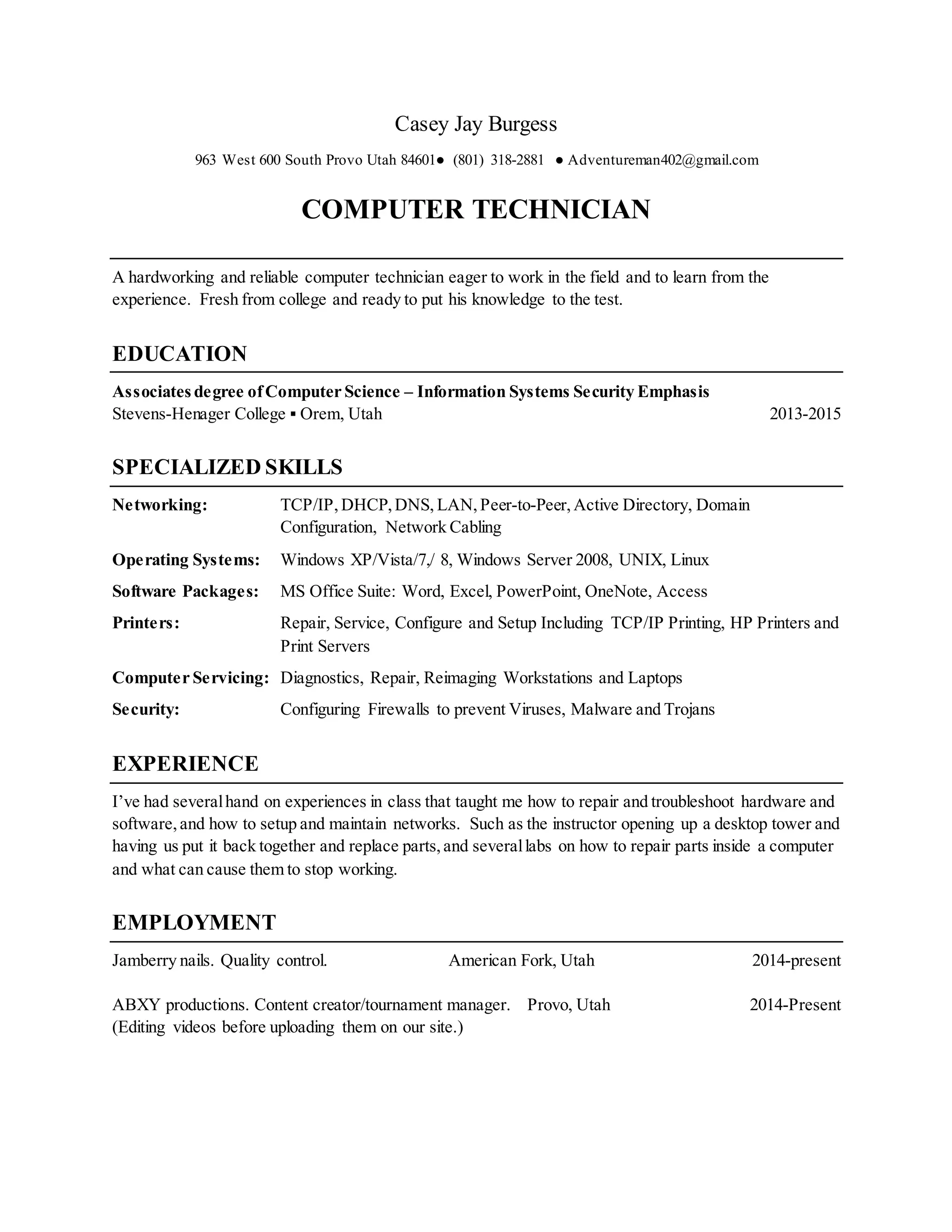 Casey Burgess tech resume | PDF