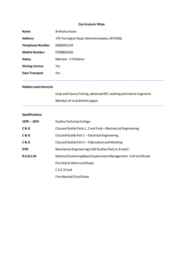 CV - Anthony Aston | DOCX