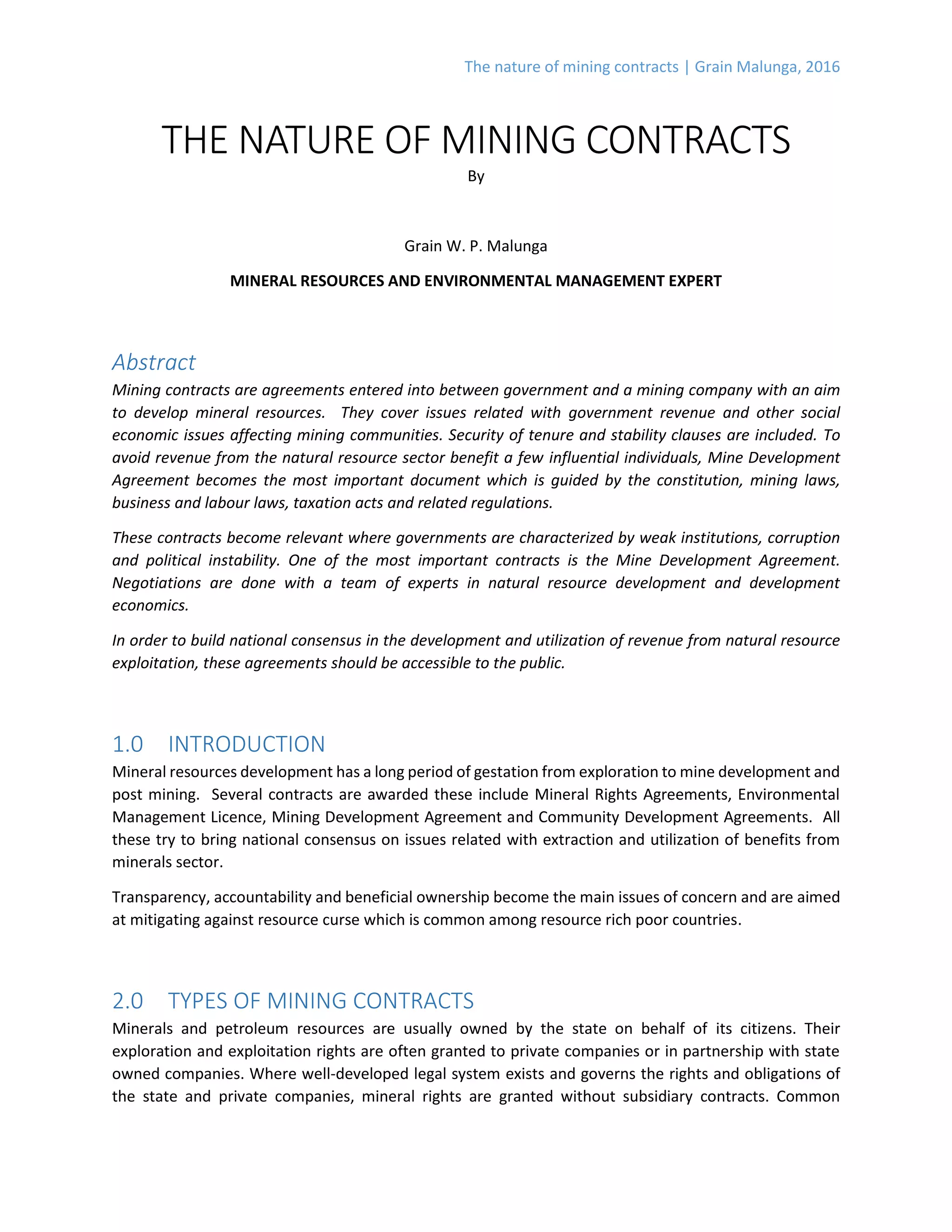 THE NATURE OF MINING CONTRACTS | PDF