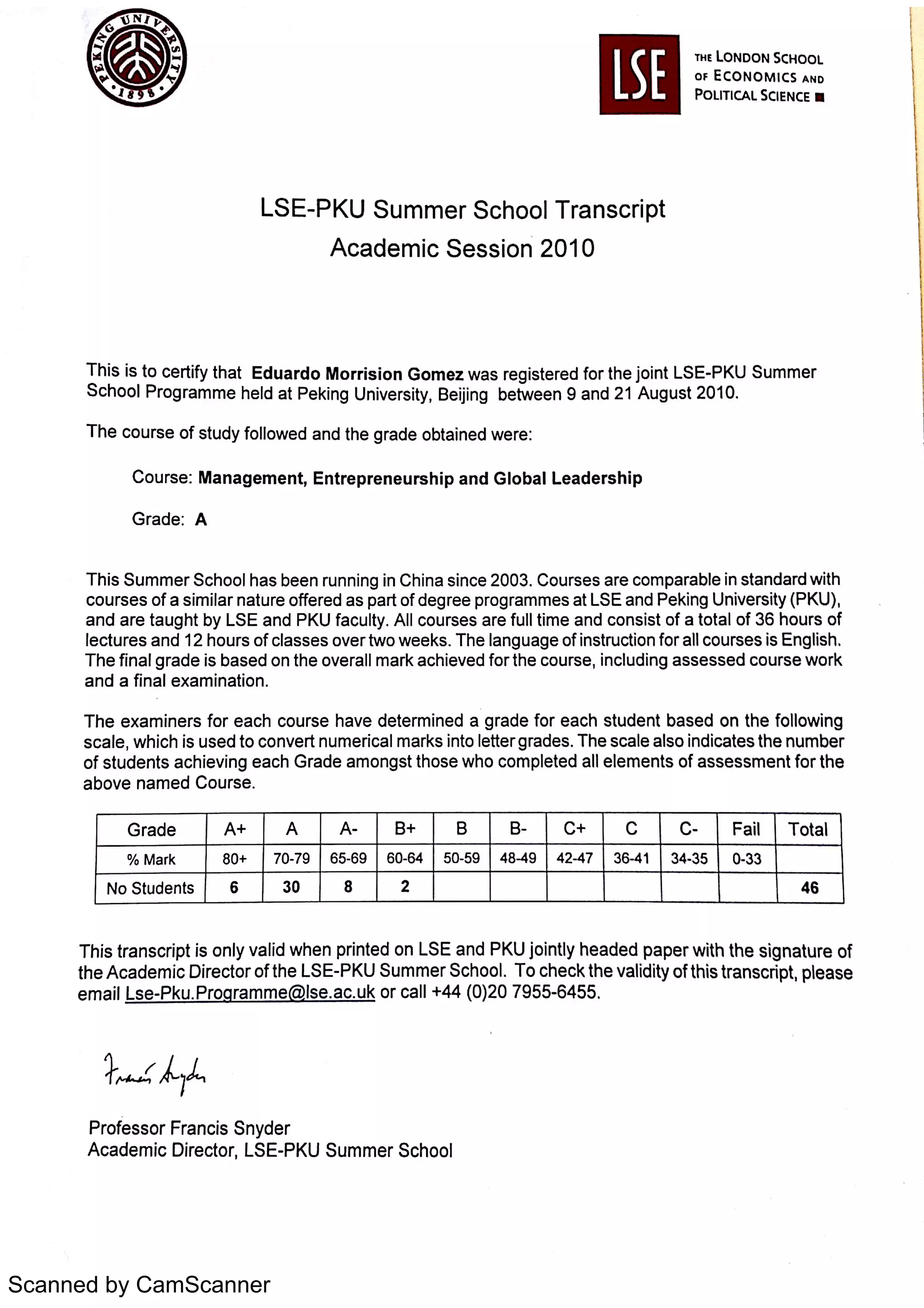 LSE Certificate (Management, Entrepreneurship and Global Leadership) | PDF