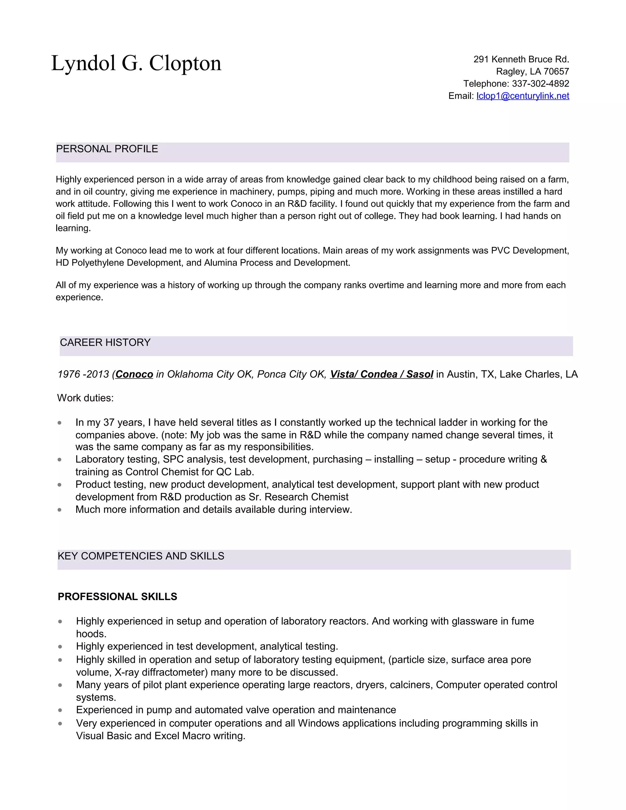 Lyndol Clopton Resume | DOC