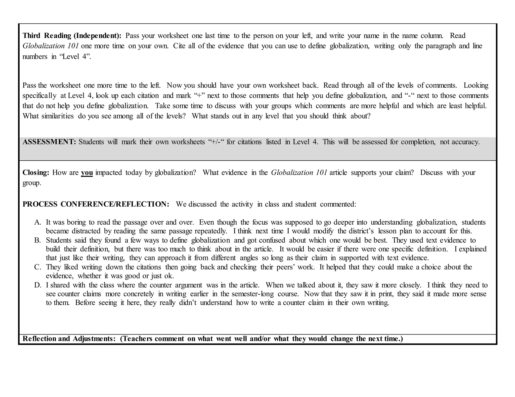 Lesson Plan Closed Reading Grade 9 | DOCX