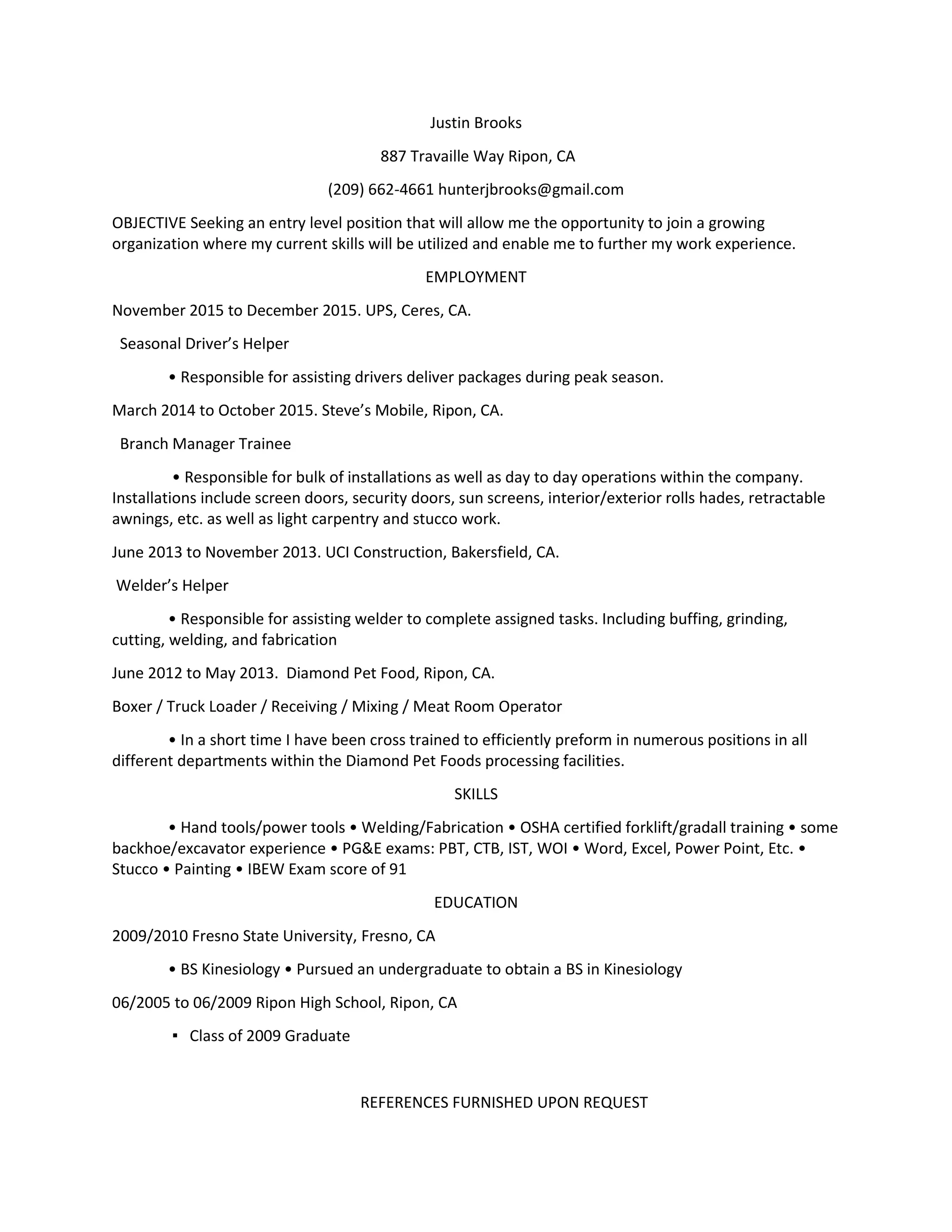 Justin Brooks resume 2015 | PDF