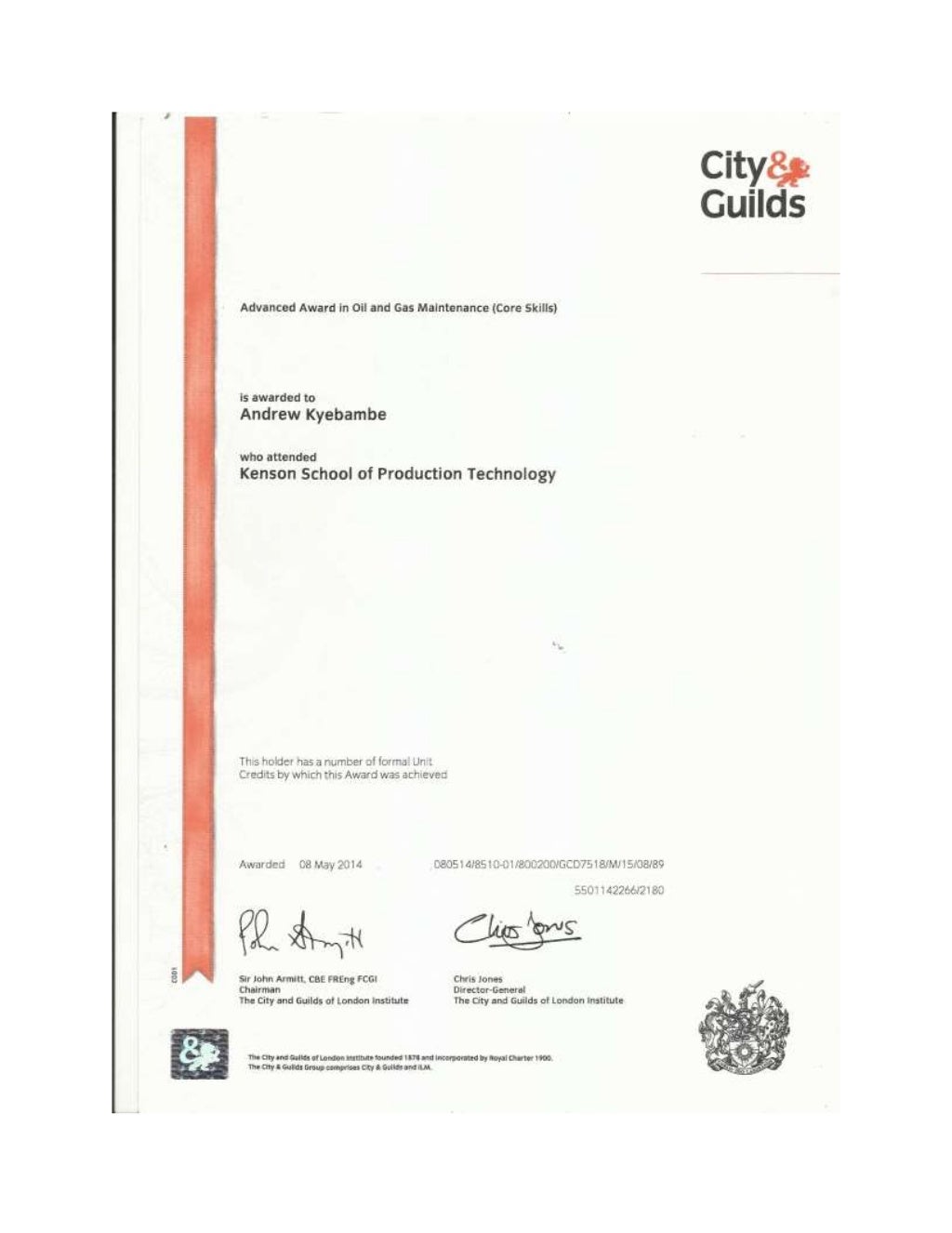 City And Guilds Certificates City And Guilds Certificates