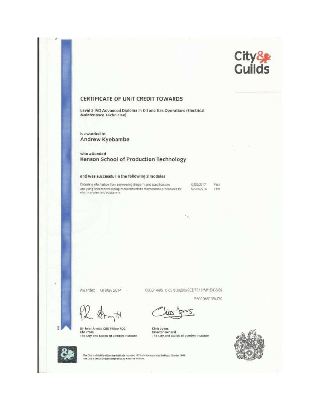 city and guilds certificates