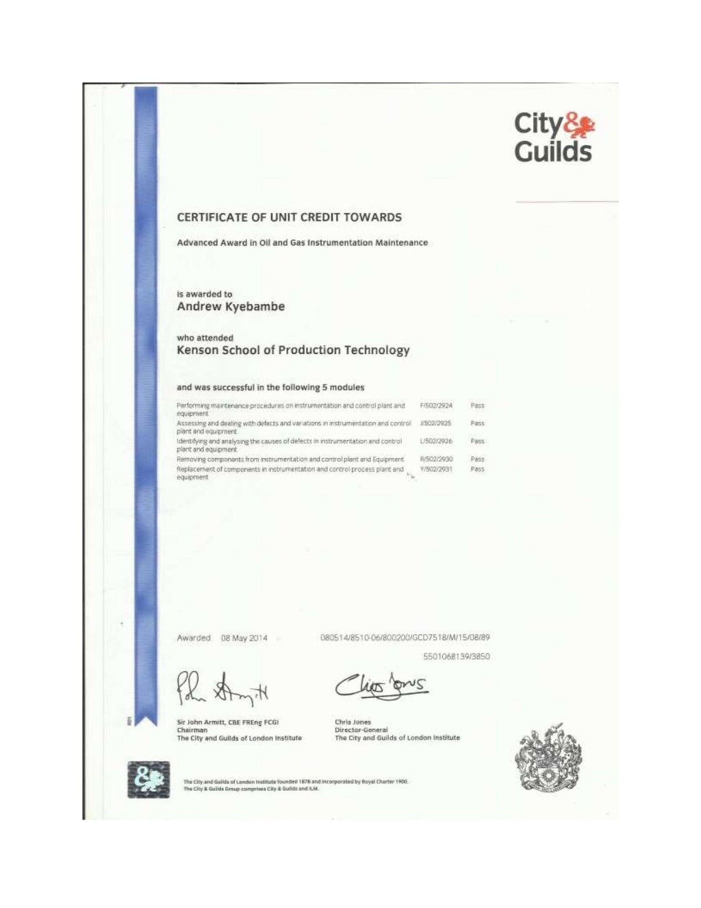 City And Guilds Certificates City And Guilds Certificates