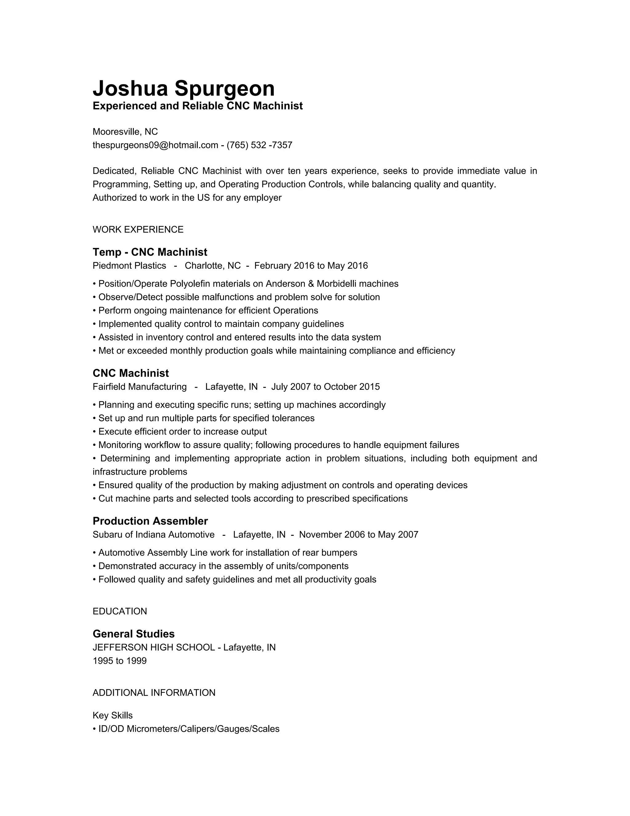 Joshua-Spurgeon 2016 Resume | PDF