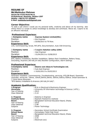 Apdet-Experiacn-BSc cv | PDF