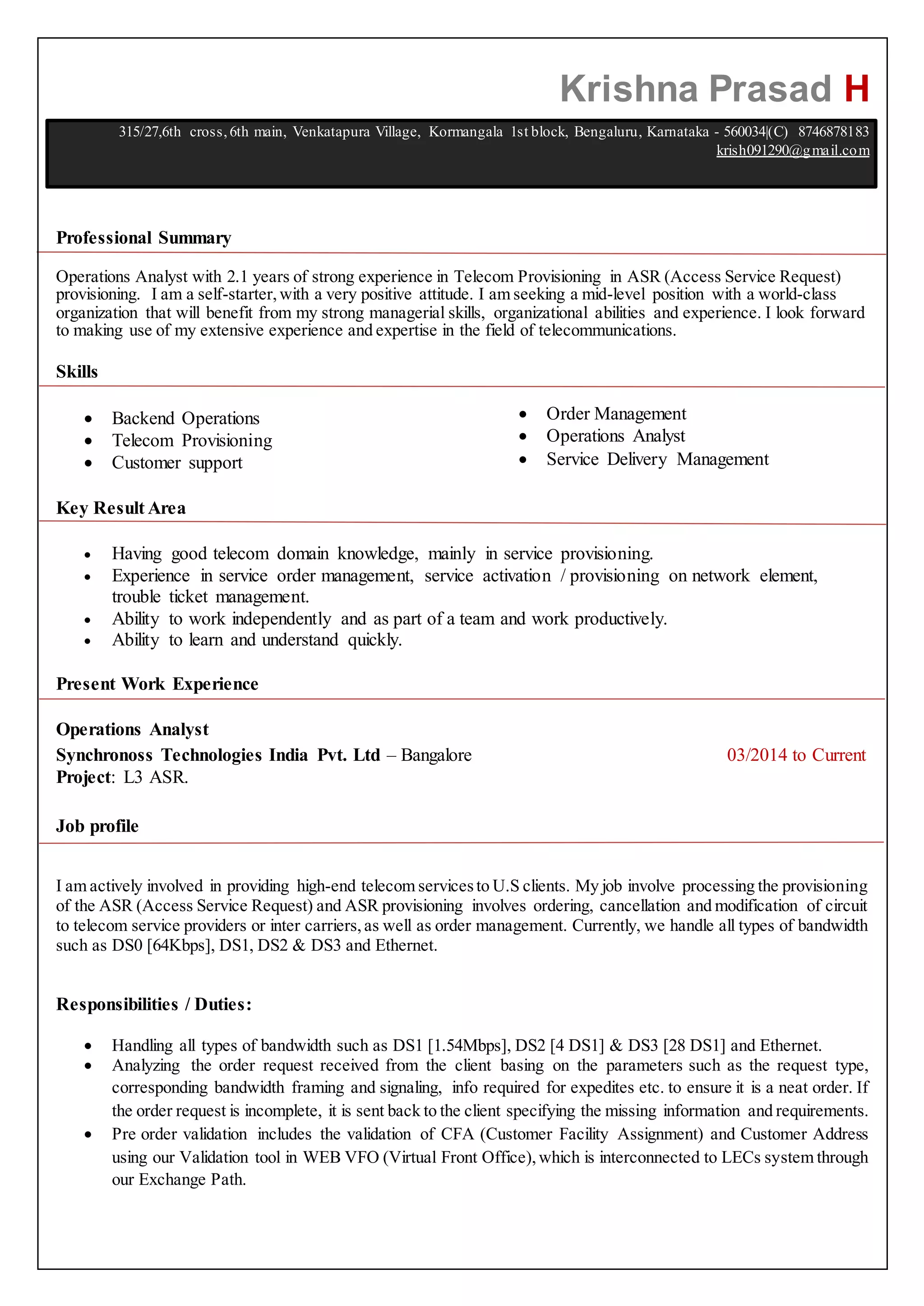 Operations Analyst | DOCX