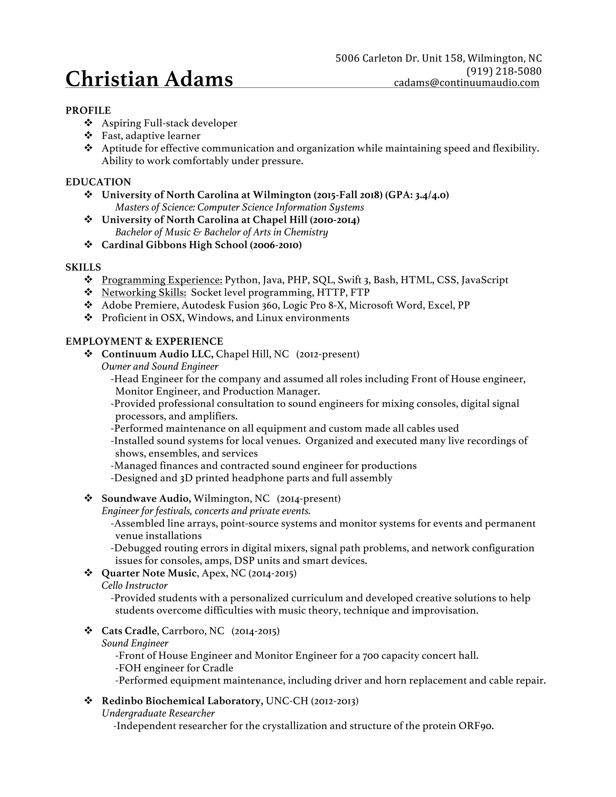 Christian Adams (CS) Resume | PDF | Digital Audio | Computer Software and Applications