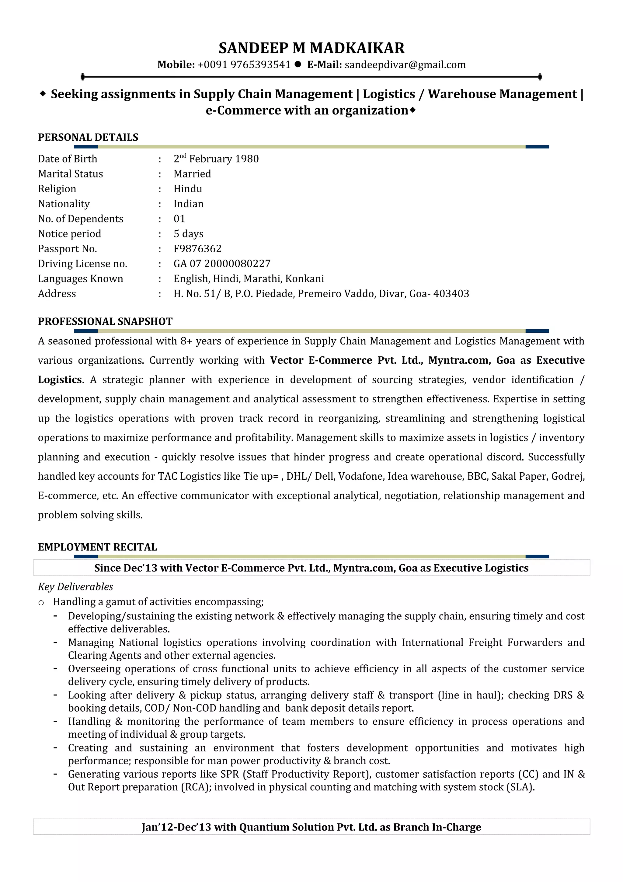 CV Sandeep M | PDF