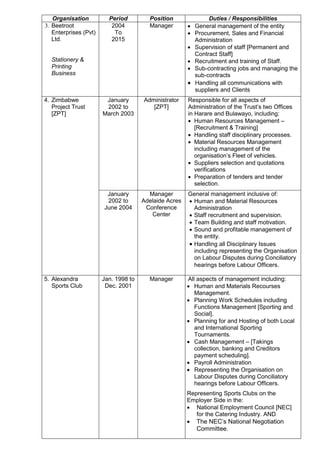 Michael Mangwende - CV - 2016 | PDF