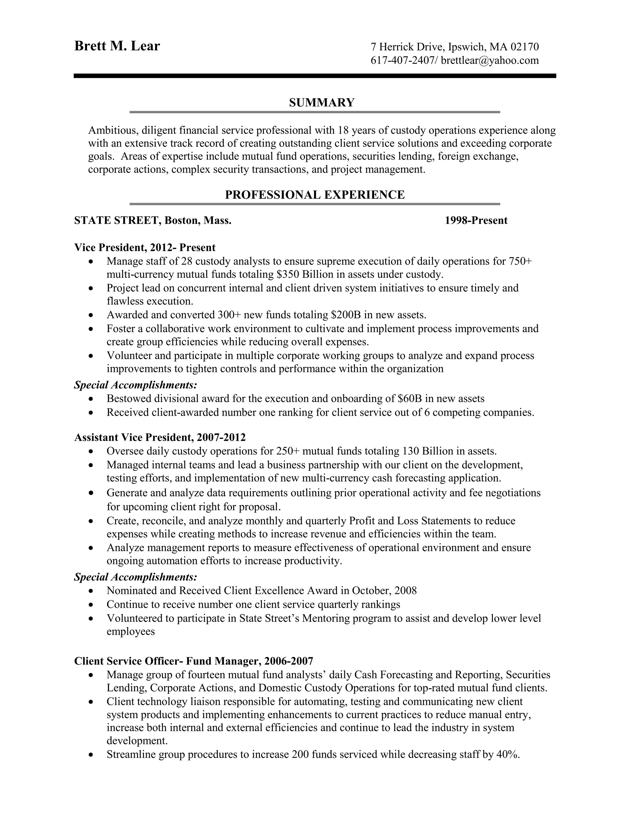 Brett M. Lear Resume 2016 | PDF