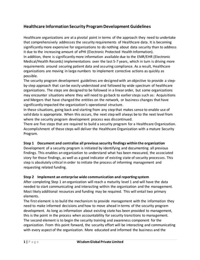HealthCare Information Security Program Guidelines | PDF