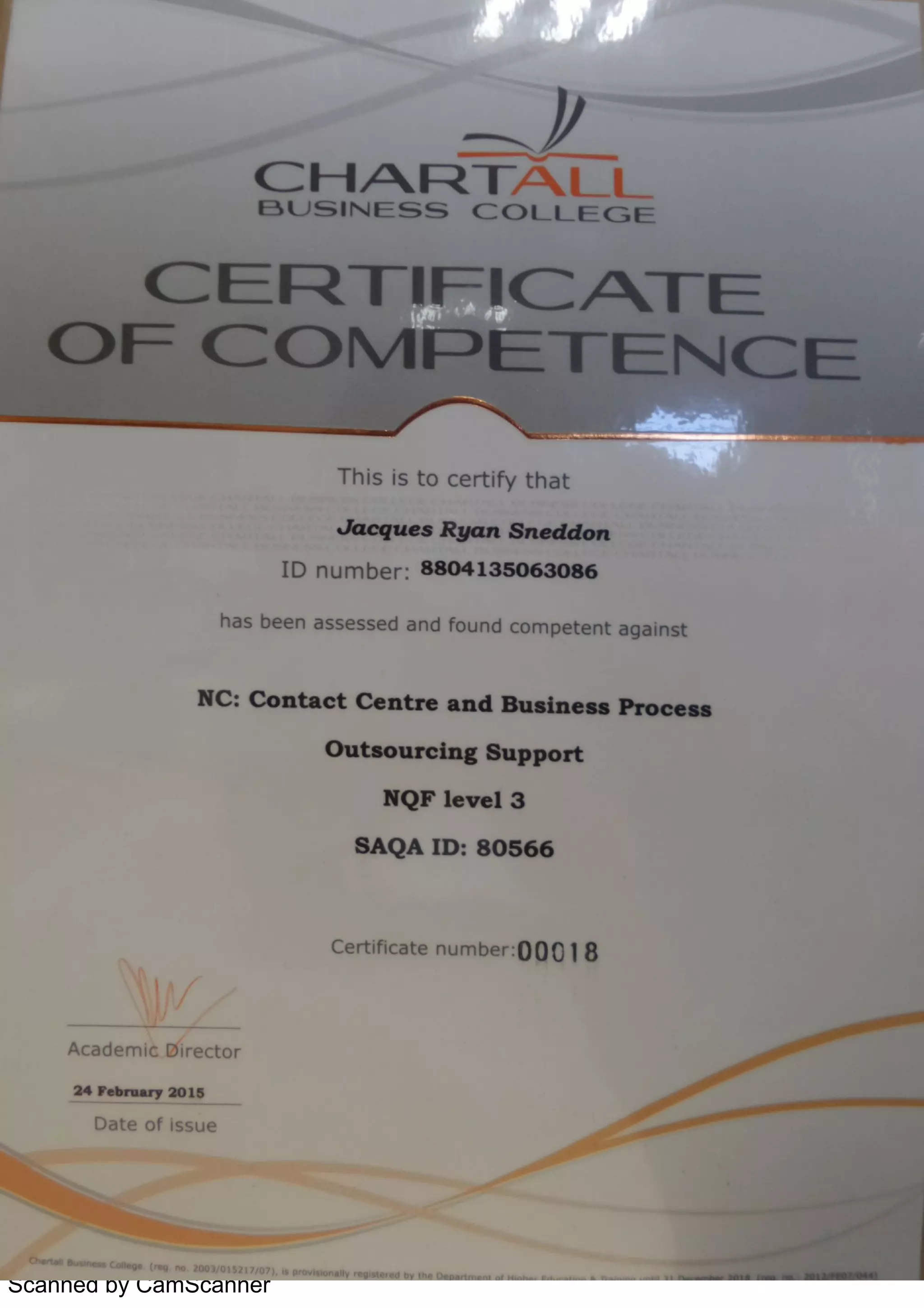 Call Centre Certificate | PDF