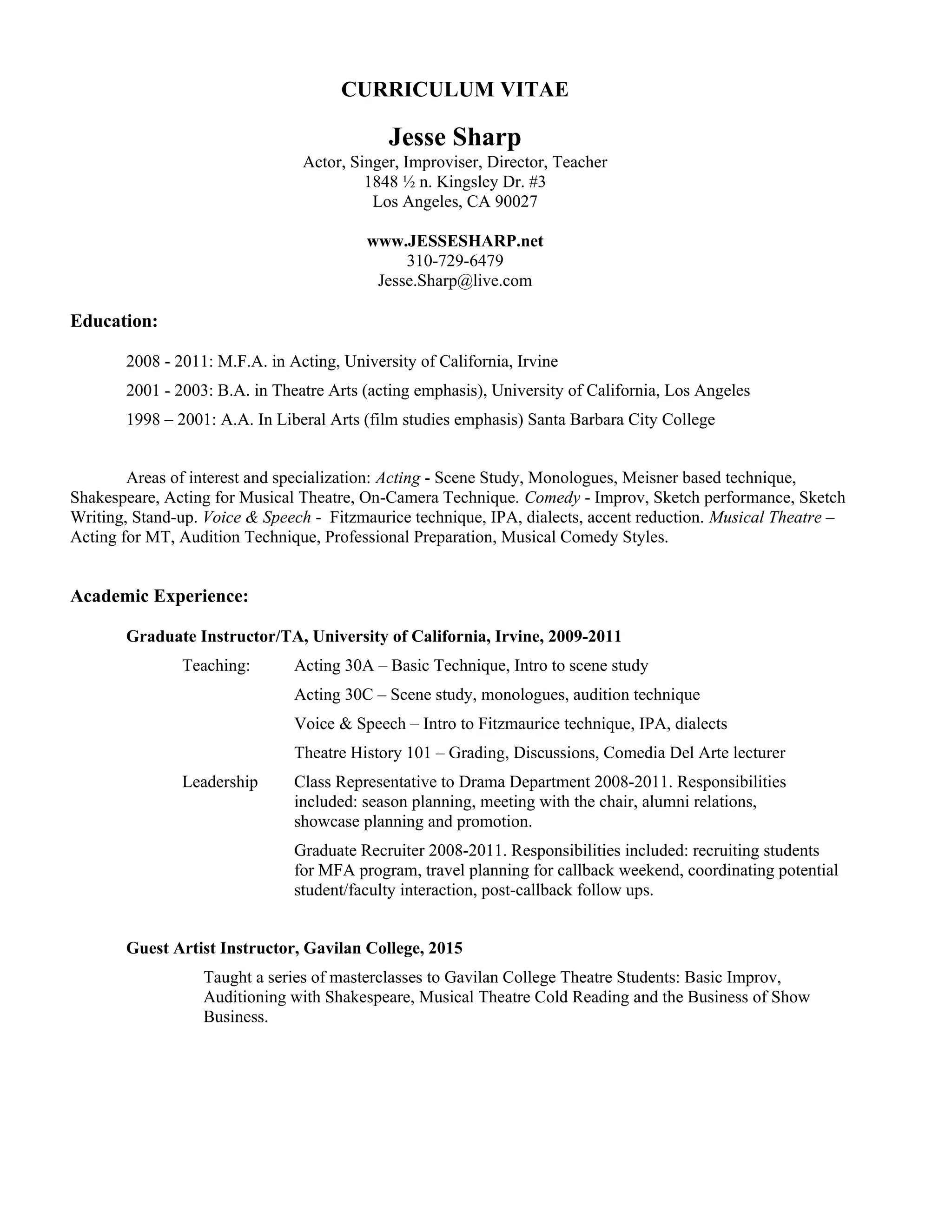 Jesse Sharp Curriculum Vitae | PDF