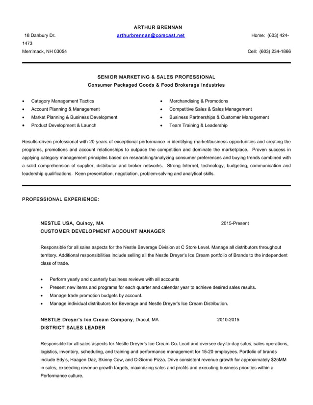 Arthur Brennan 1-4-16 Resume | DOC | Sales | Business