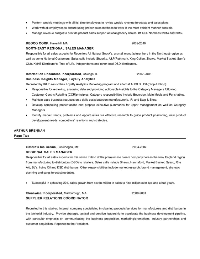 Arthur Brennan 1-4-16 Resume | DOC | Sales | Business