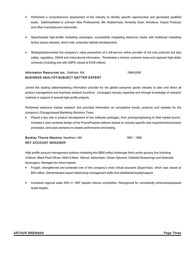 Arthur Brennan 1-4-16 Resume | DOC | Sales | Business