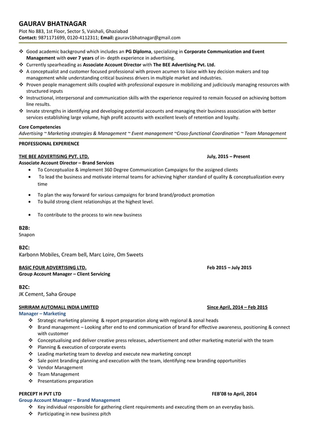 Gaurav Bhatnagar CV - Copy | DOC | Business Administration | Business