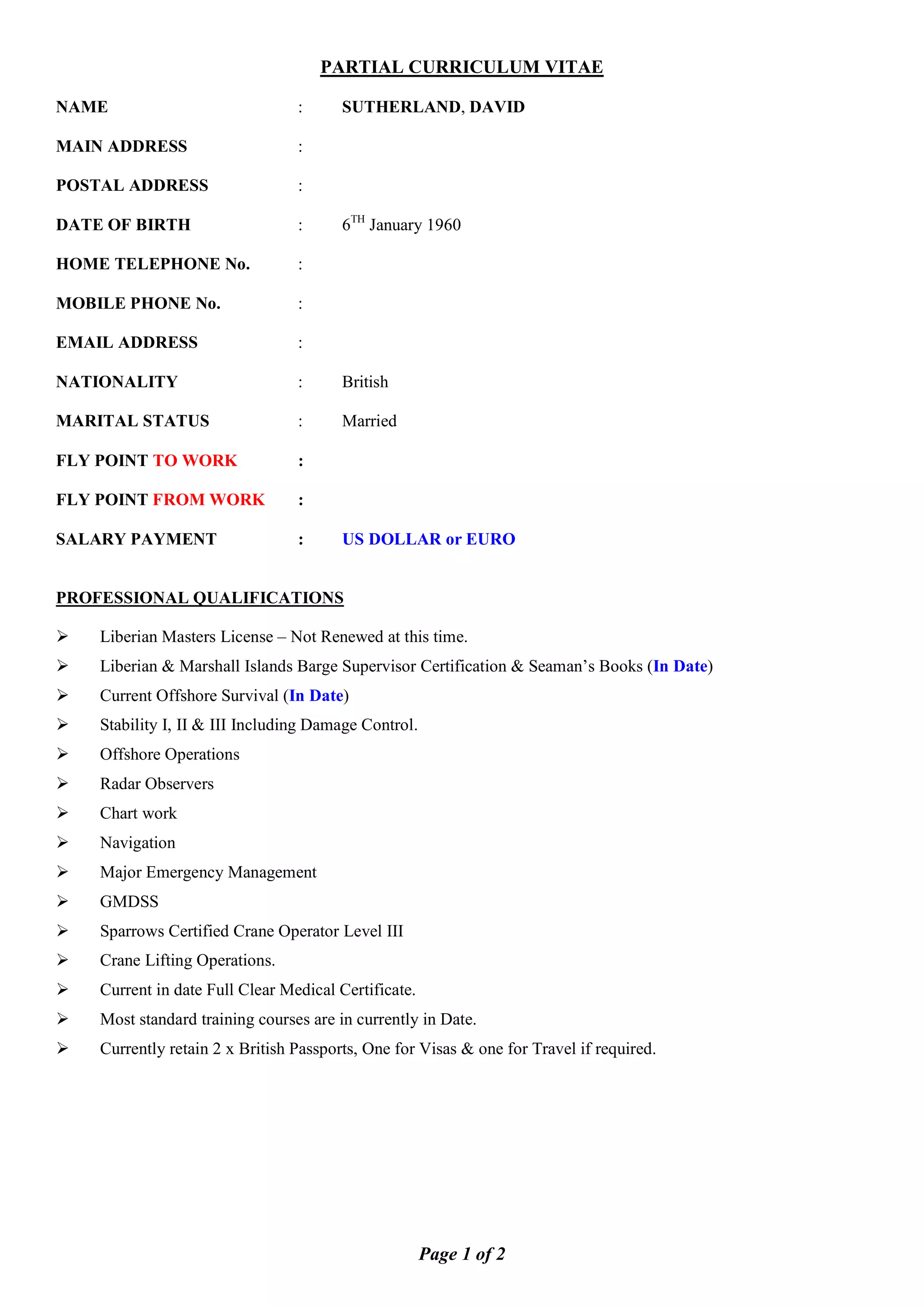 David Sutherland CV link | PDF