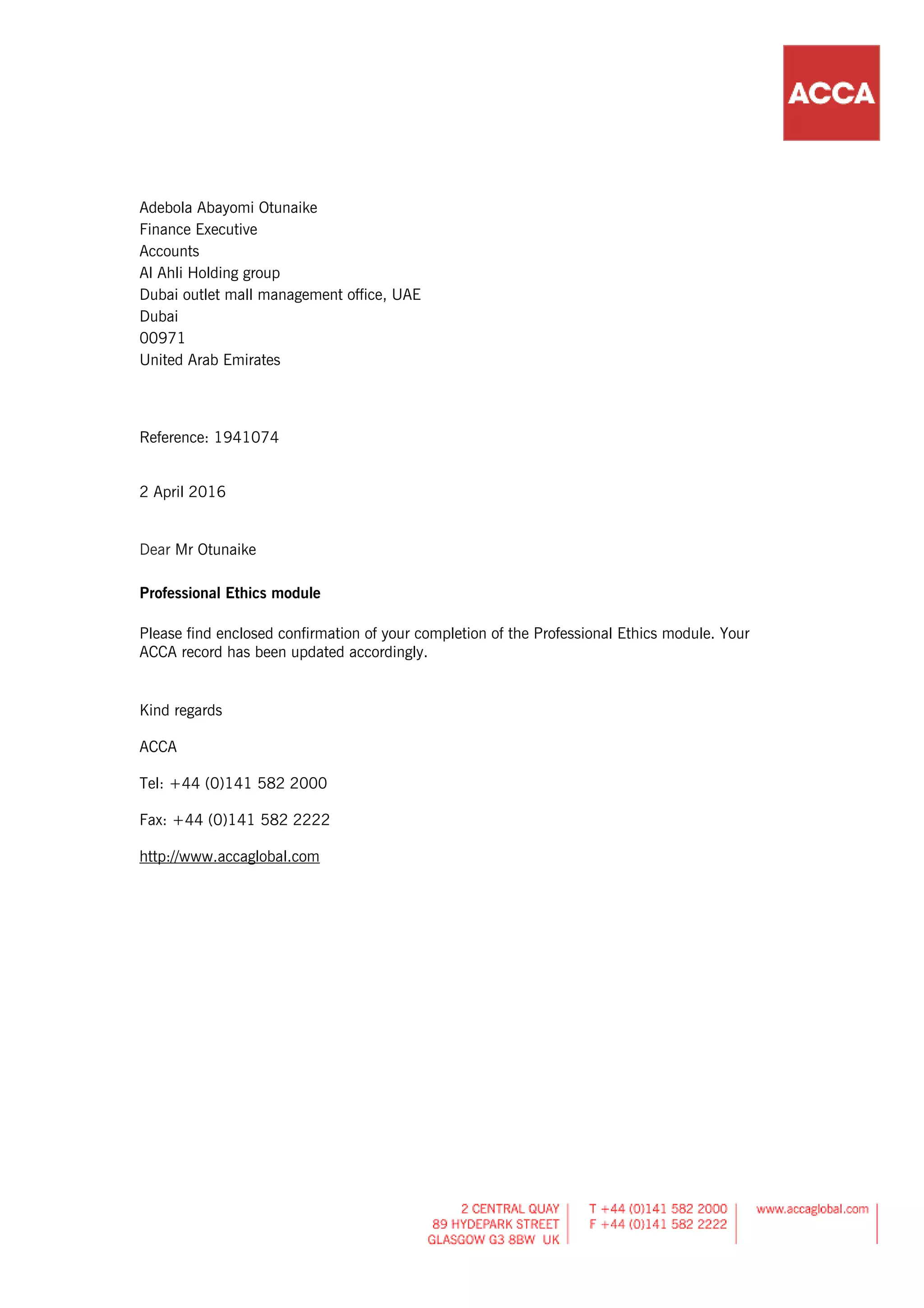 Certificate in Professional Ethics (ACCA) | PDF