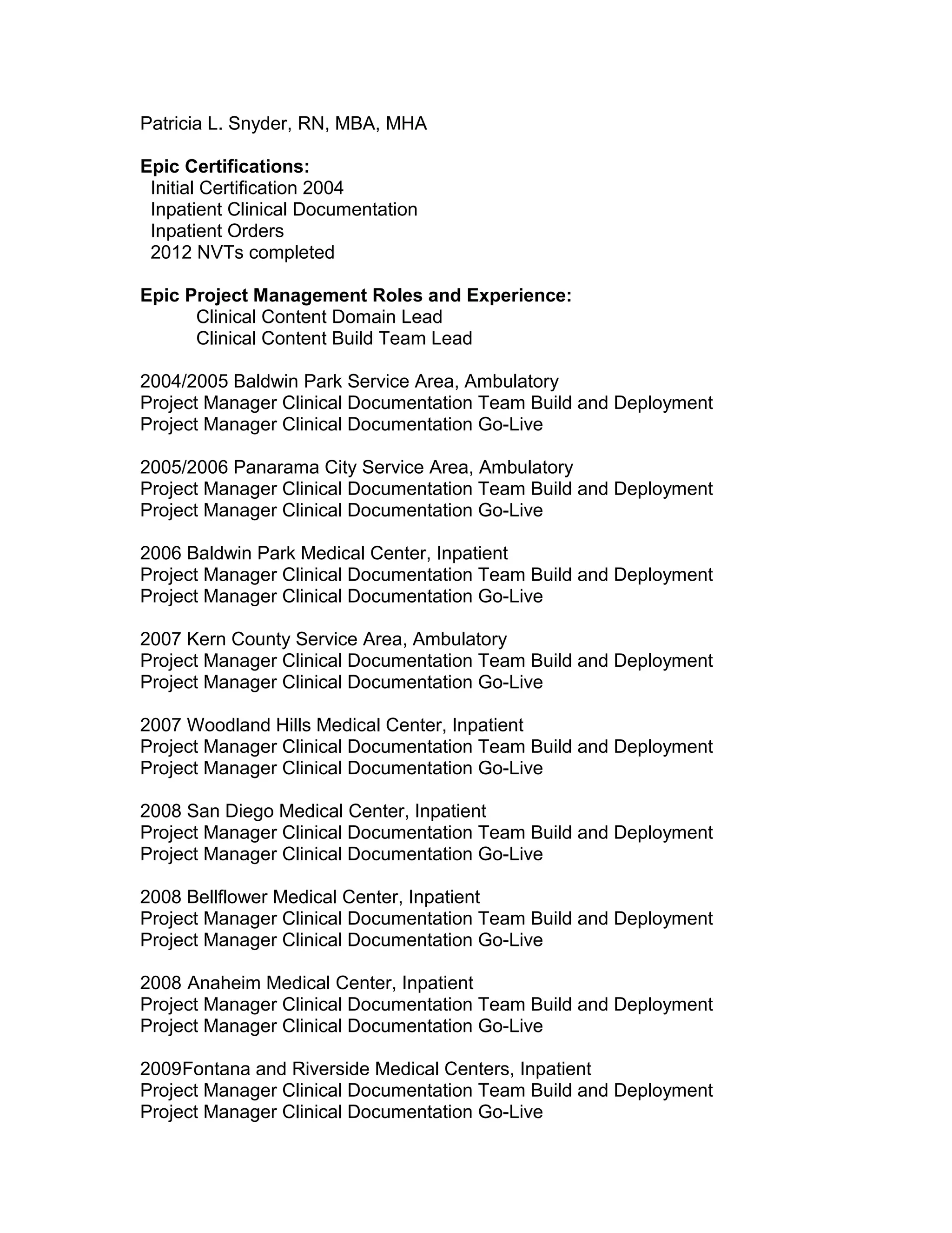 Epic Project Management Roles and Experience | PDF