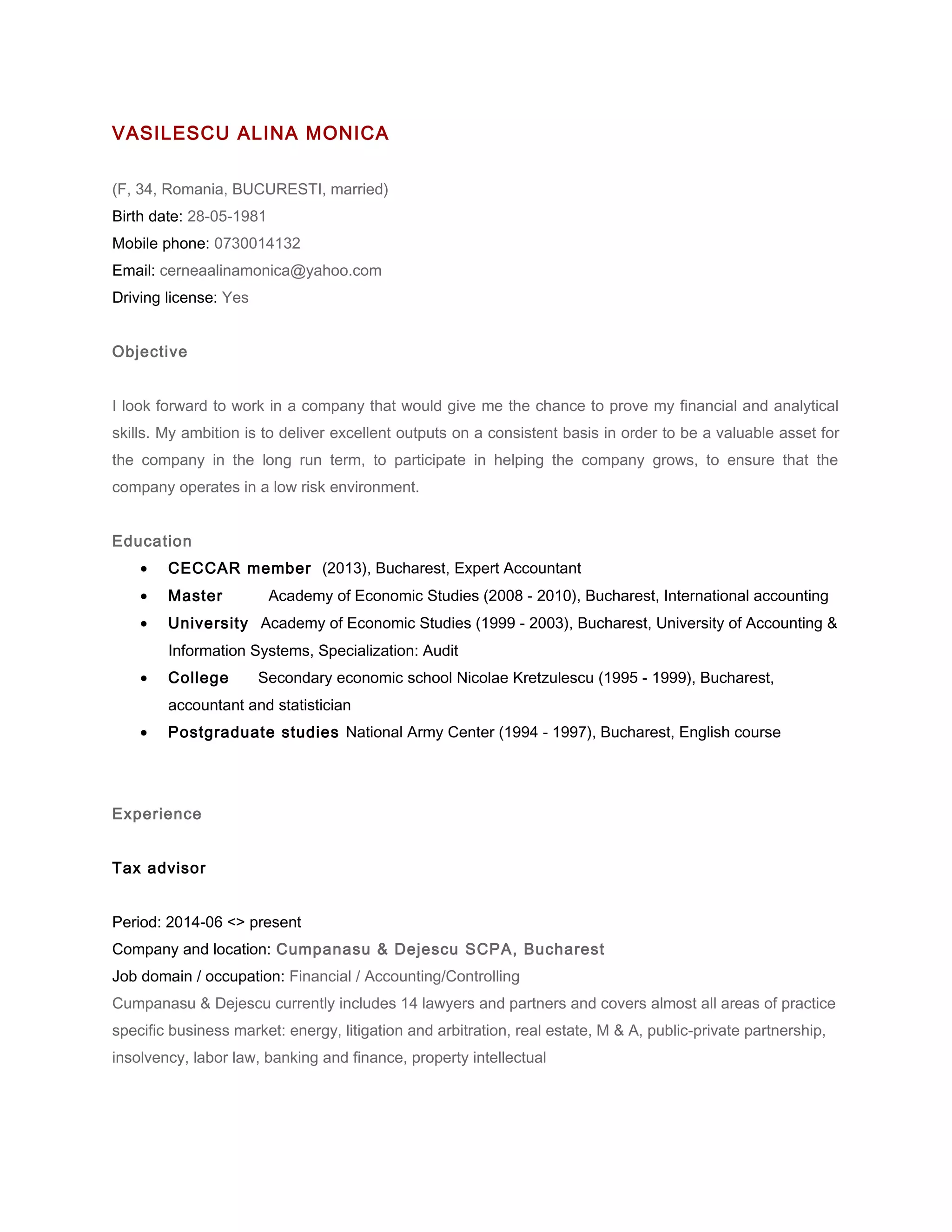 CV Vasilescu Alina Monica | DOC