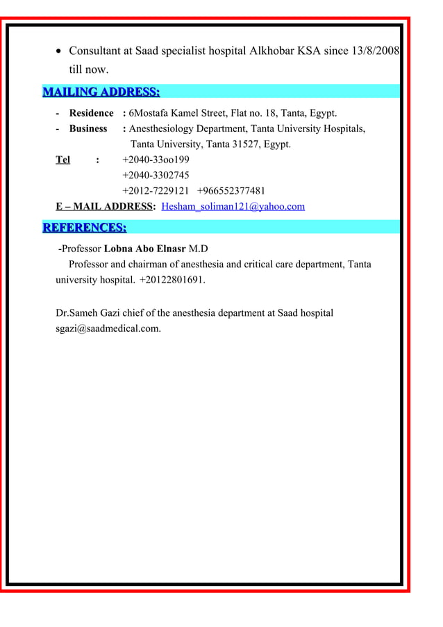 Hesham soliman C V | DOC | Healthcare Industry | Industries