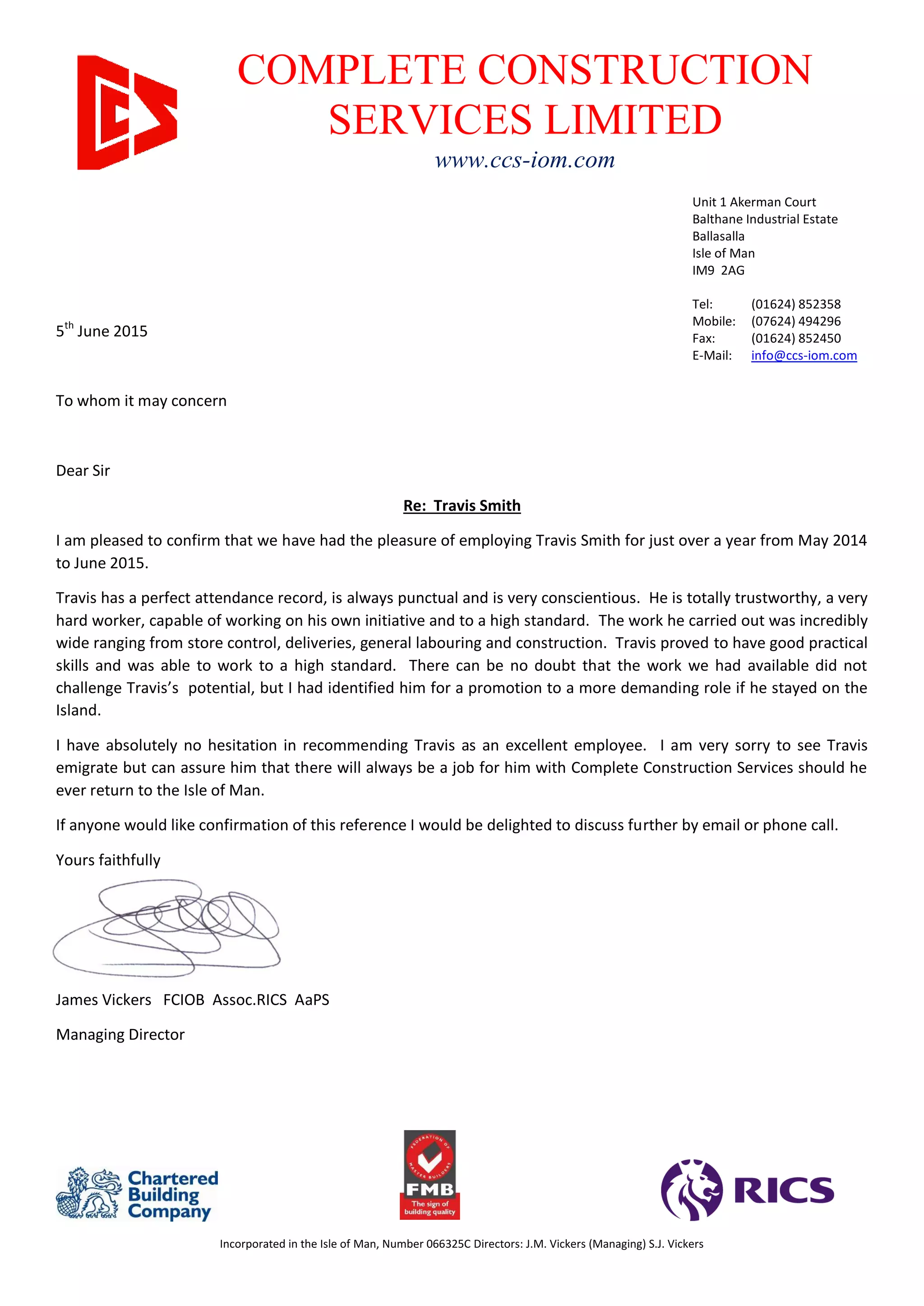 CCS ref letter Travis Smith | PDF