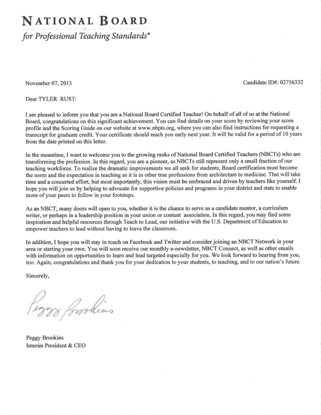 National Board Certification Letter | PDF