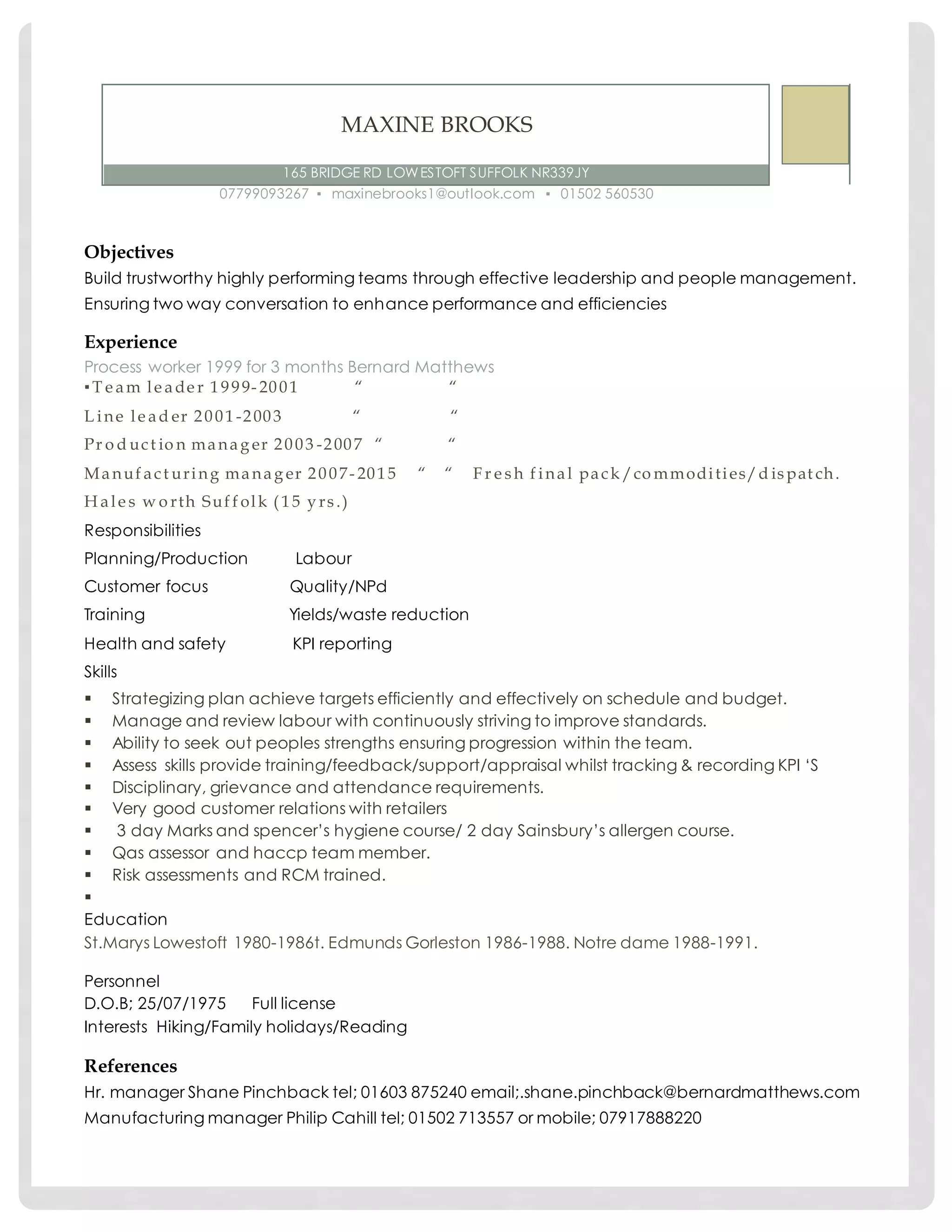 maxine brooks cv.. | DOCX