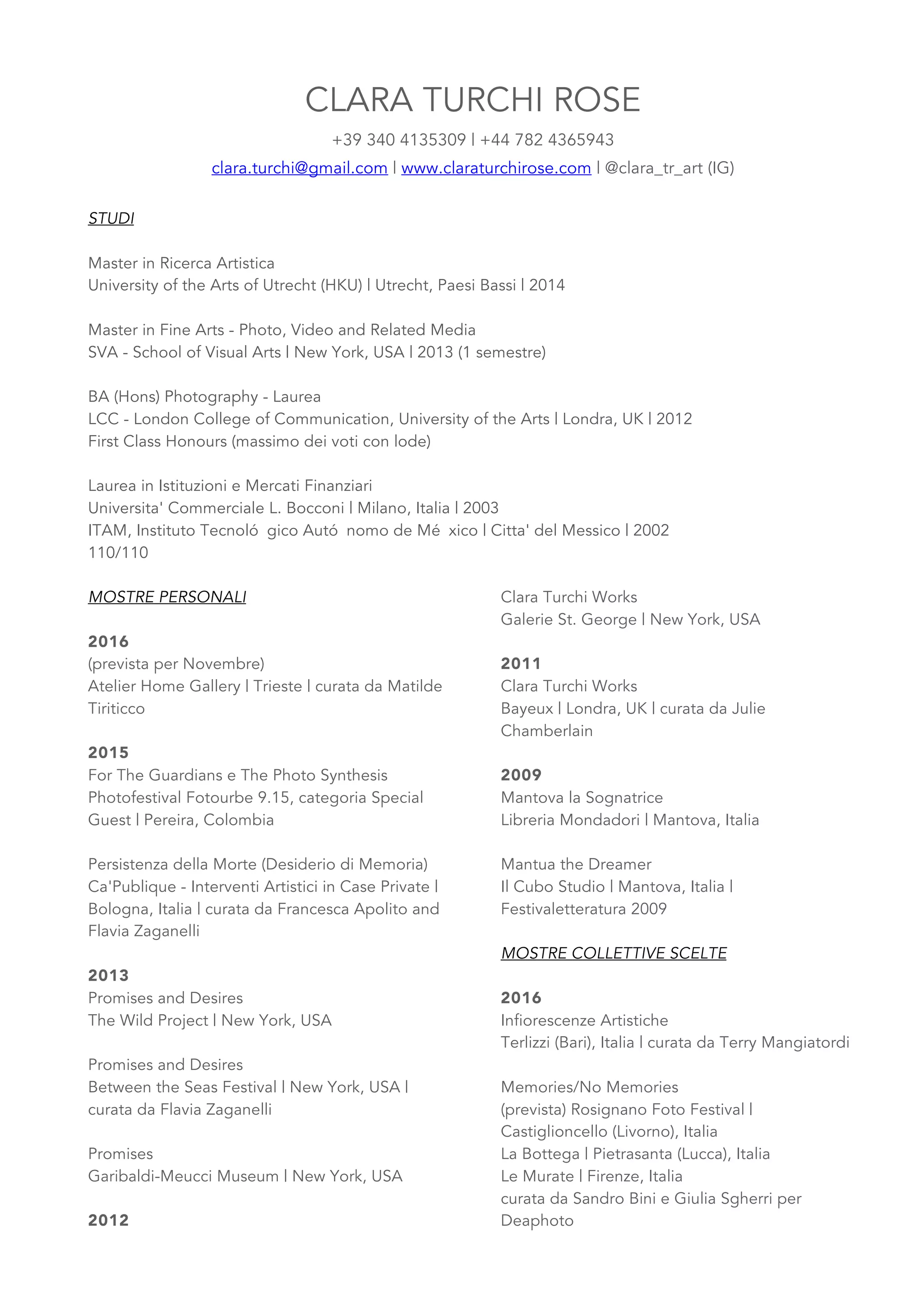 CV Clara Turchi Rose ITA | PDF