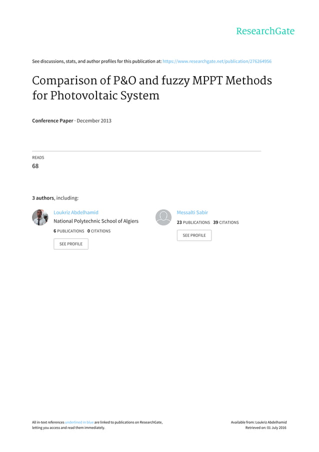 Comparison of P&O and fuzzy MPPT Methods for Photovoltaic System | PDF