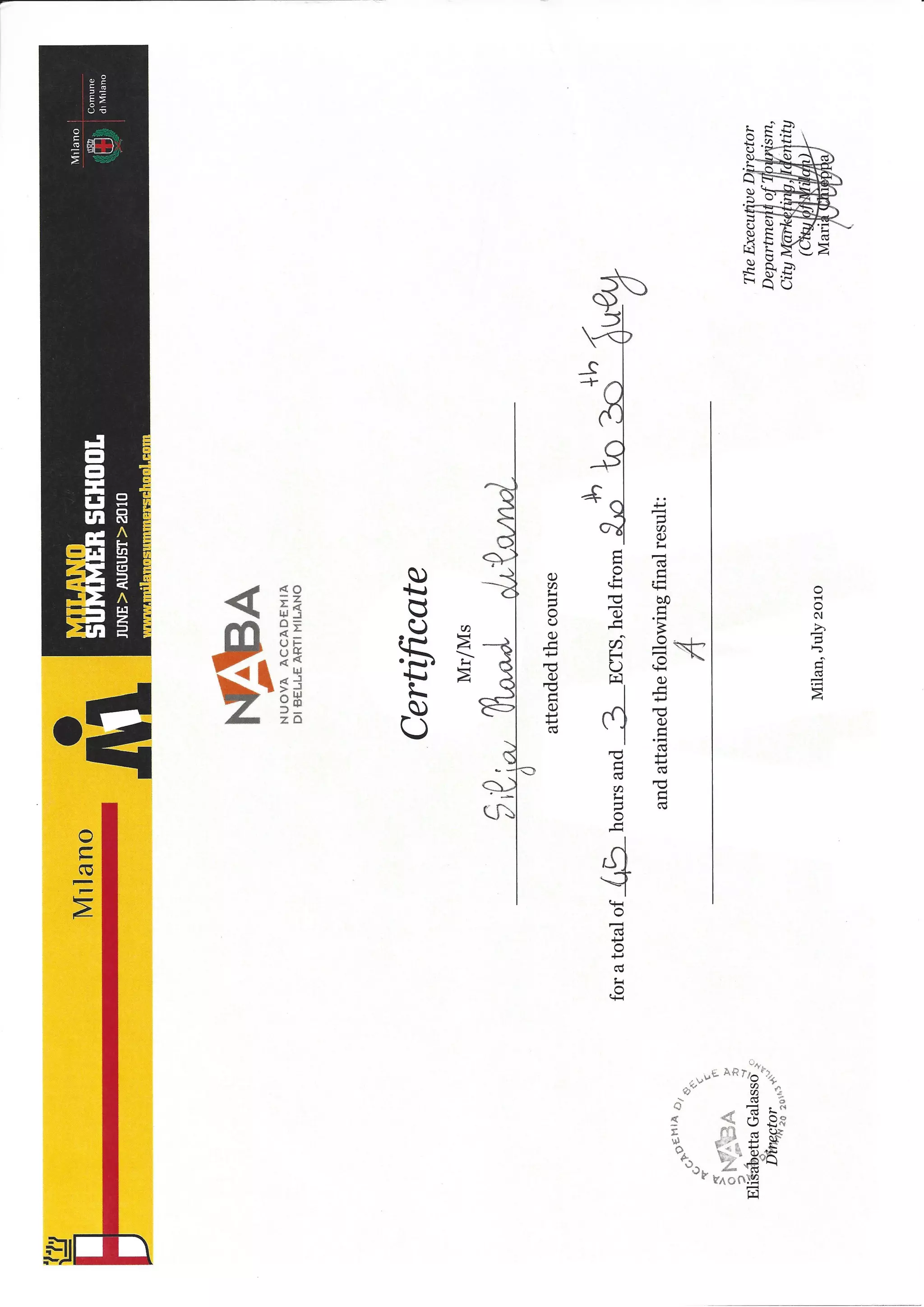 Certificate of Attendance CSM NABA | PDF