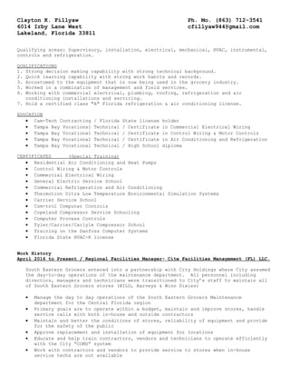 Clayton Fillyaw Resume 4-2016 | DOC