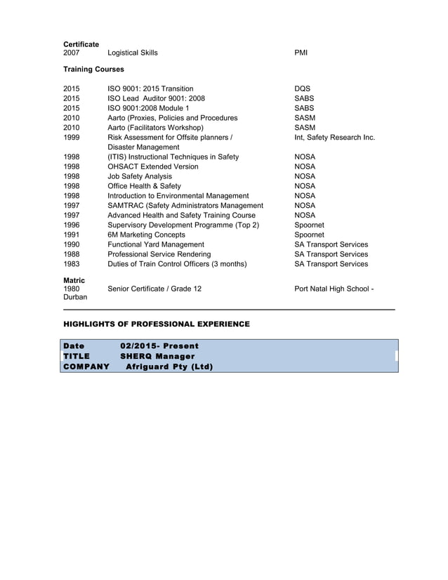 Gideon Kok CV November 2016 | DOC | Logistics | Business