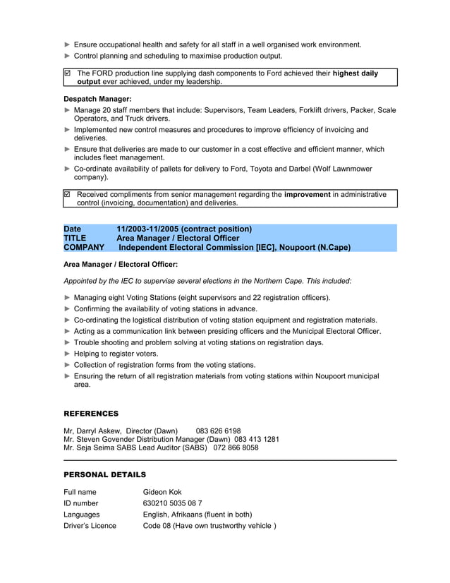 Gideon Kok CV November 2016 | DOC | Logistics | Business