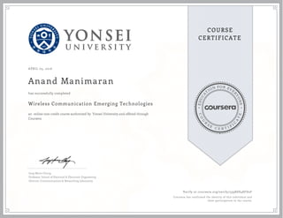 Coursera 3398DS48FD2F_Wireless Communication Emerging Technologies | PDF