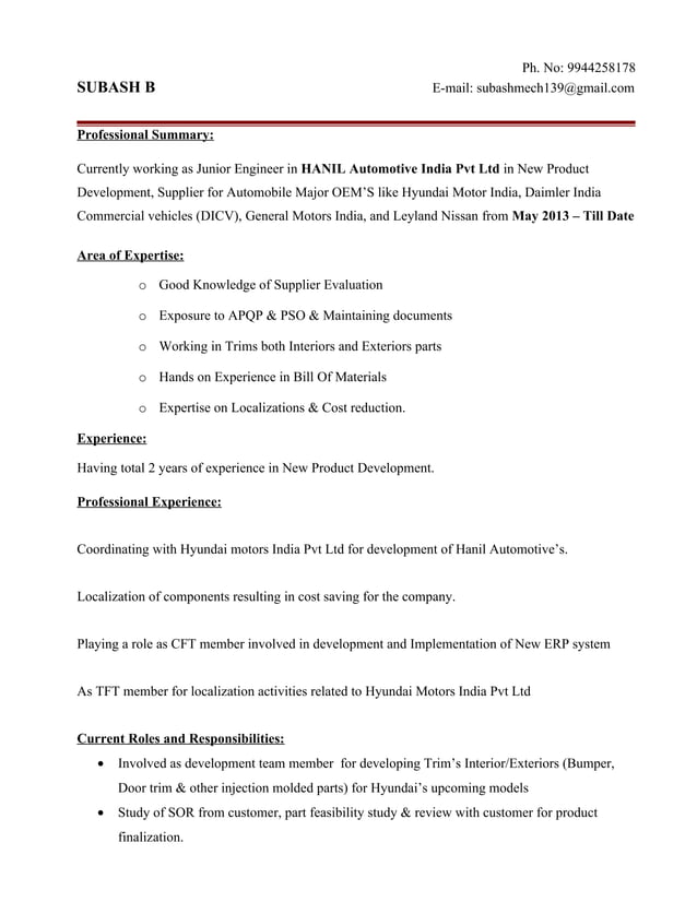 Subash resume | DOC