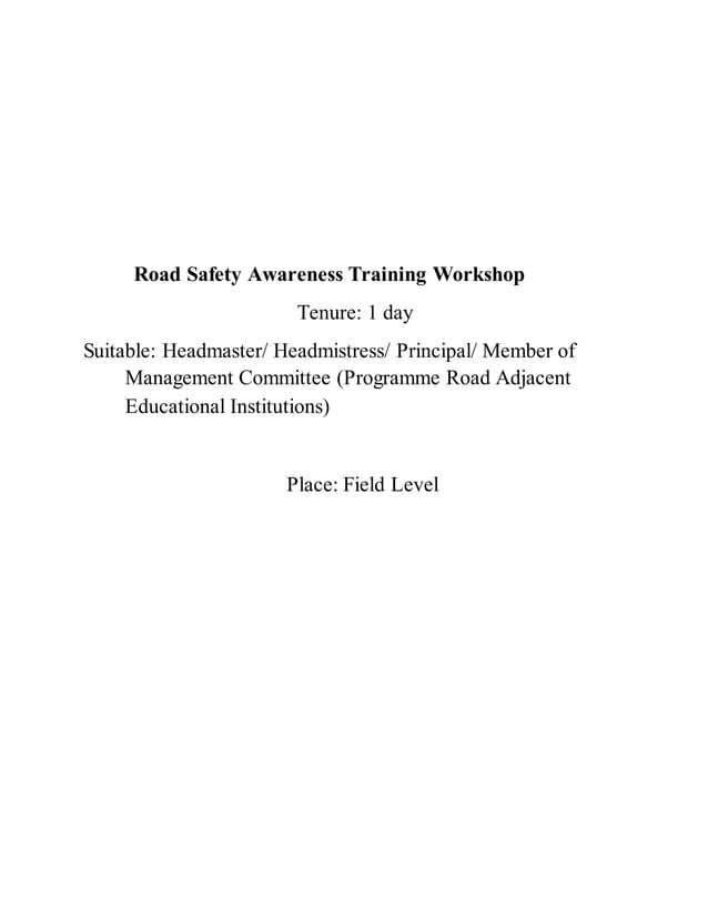 Road Safety Awareness Training Workshop- Translation | PDF