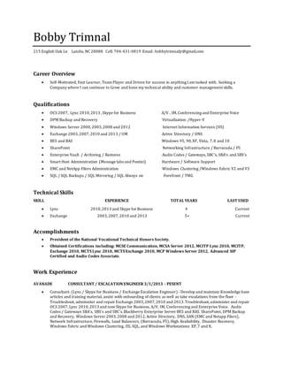 Bobby Trimnal Resume | DOCX