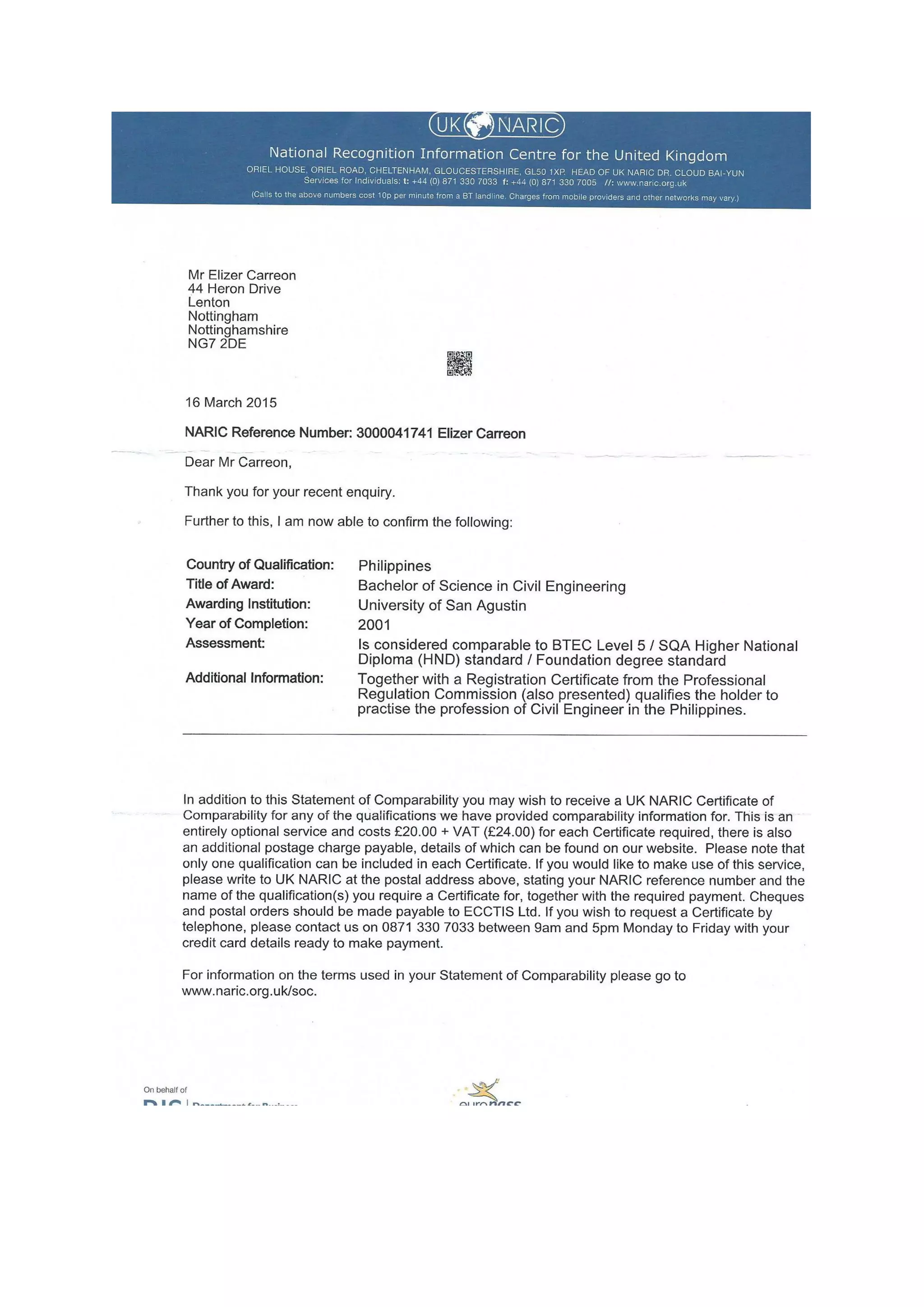 NARIC assessment | PDF