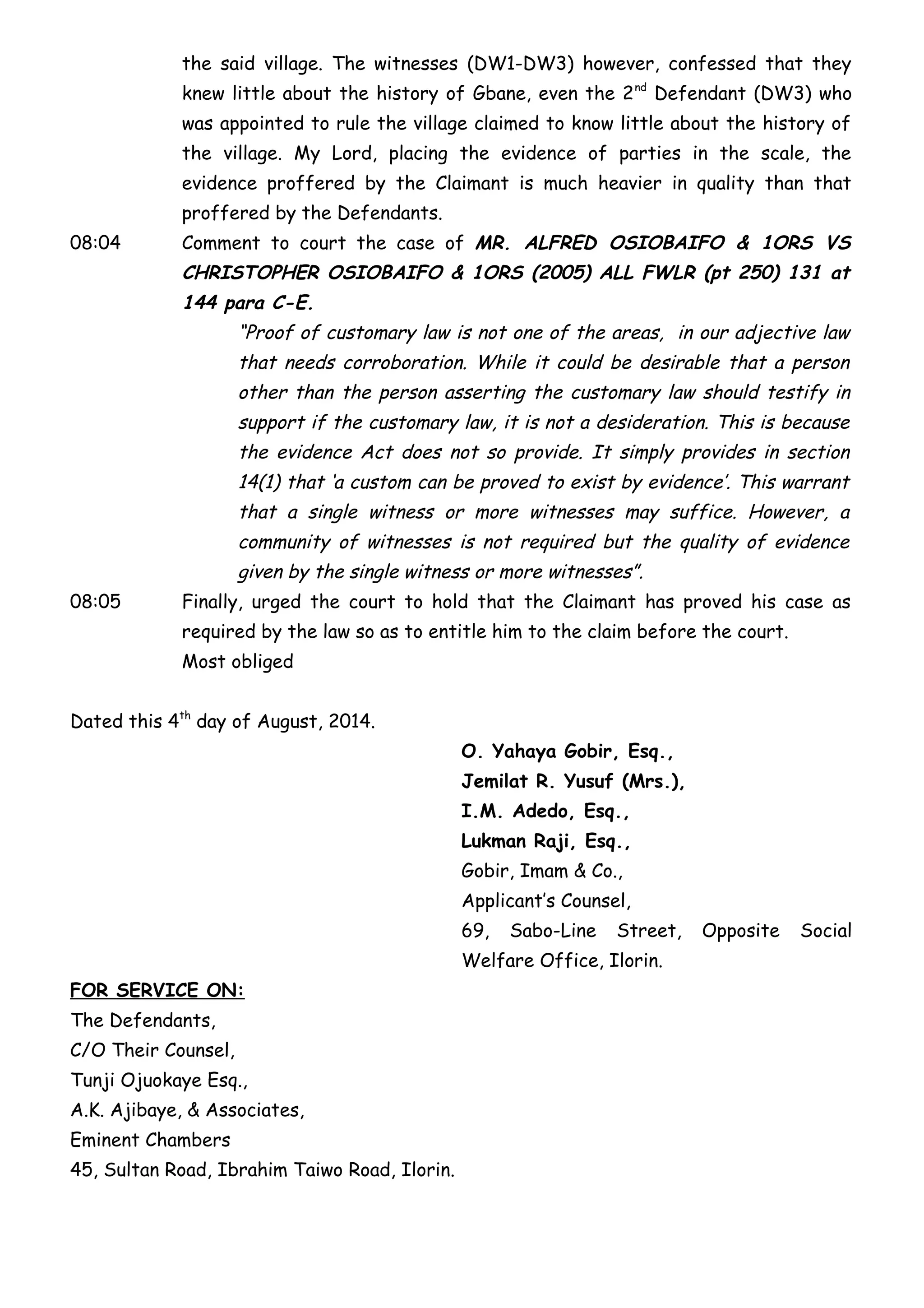 BIOGBANEGI Final Written Address | DOC