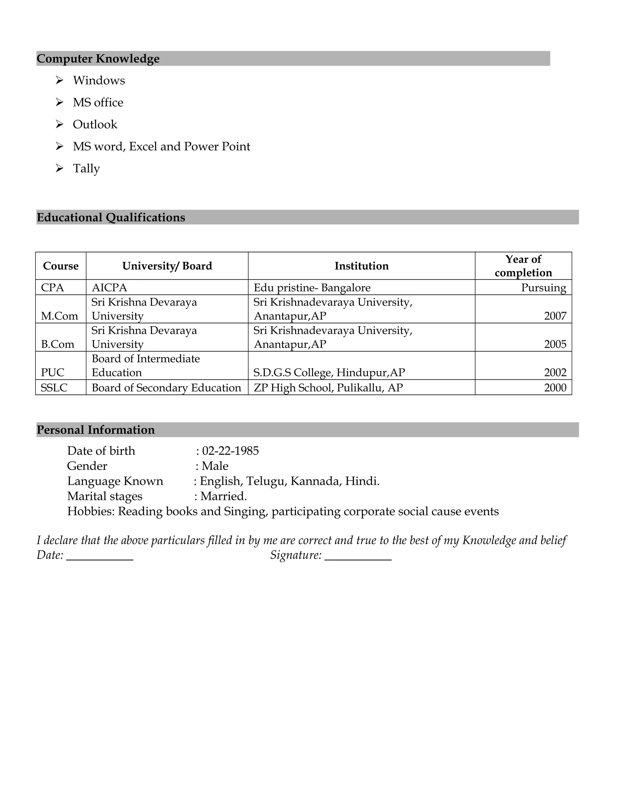 Resume | DOC | Business Accounting & Finance | Business