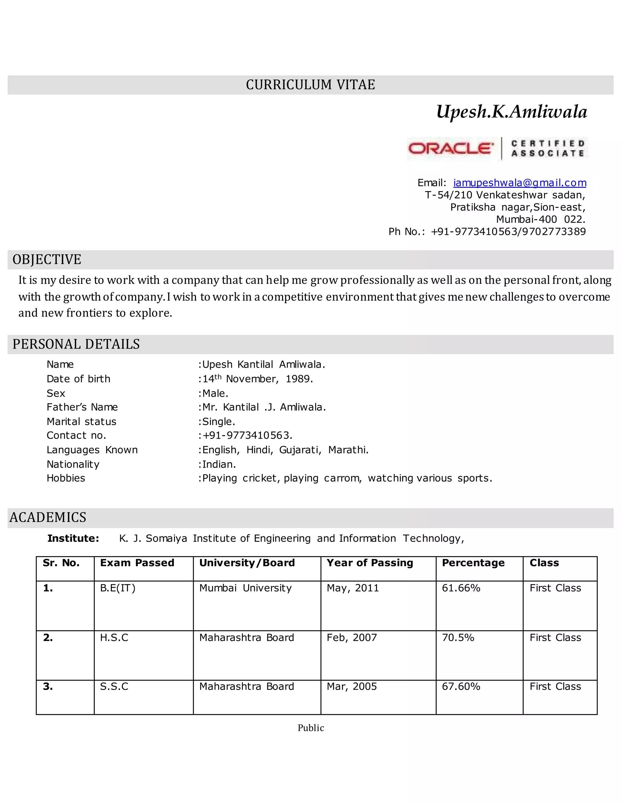 Upesh Amliwala Resume | DOCX