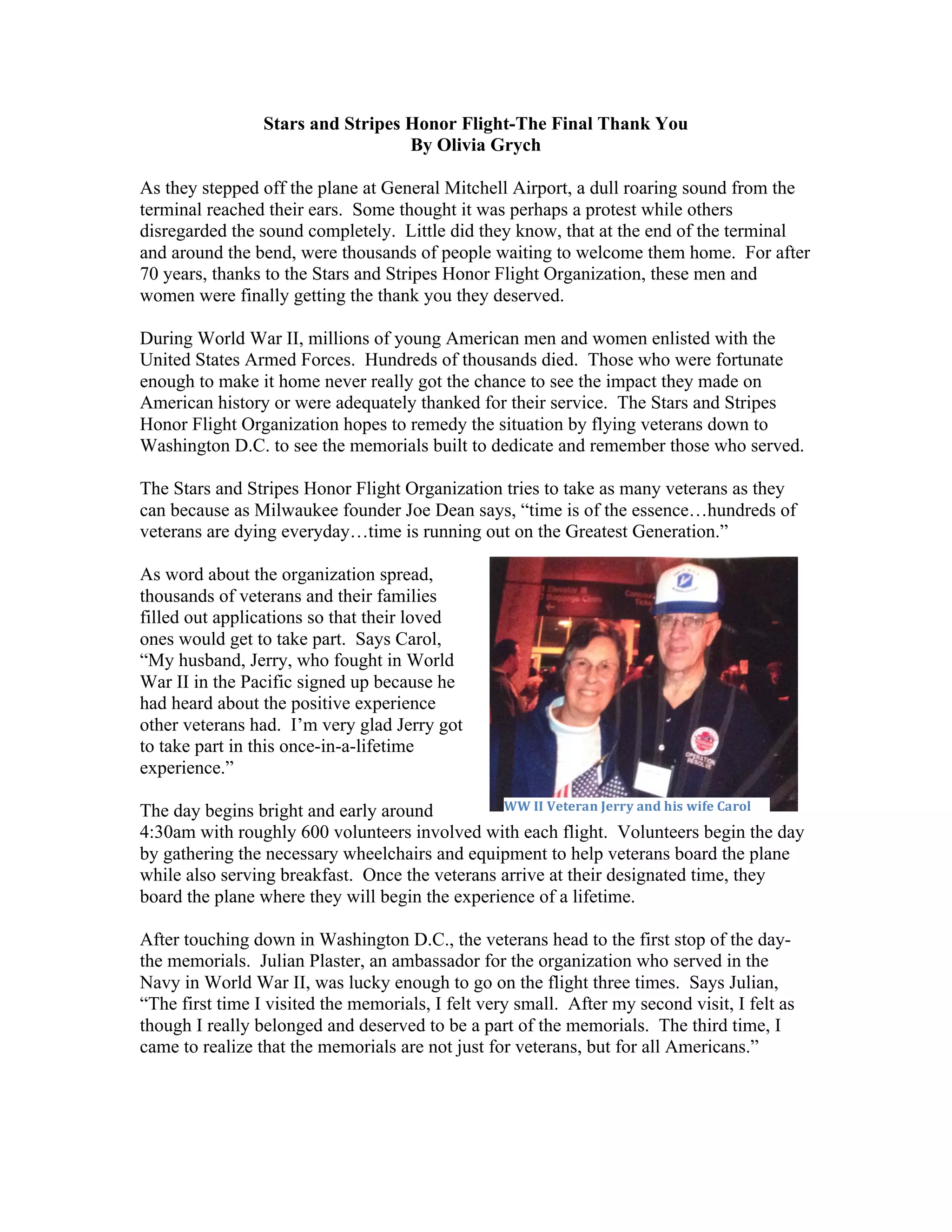 Stars and Stripes Honor Flight Paper | PDF