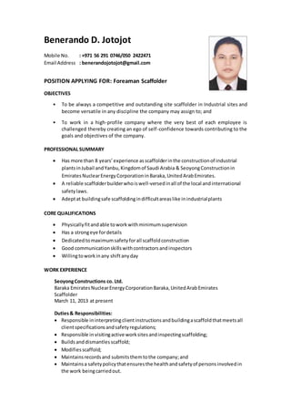 BENNY RESUME 2016 Foreman Scaffolder | DOCX