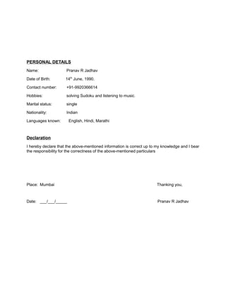 Pranav resume | DOC