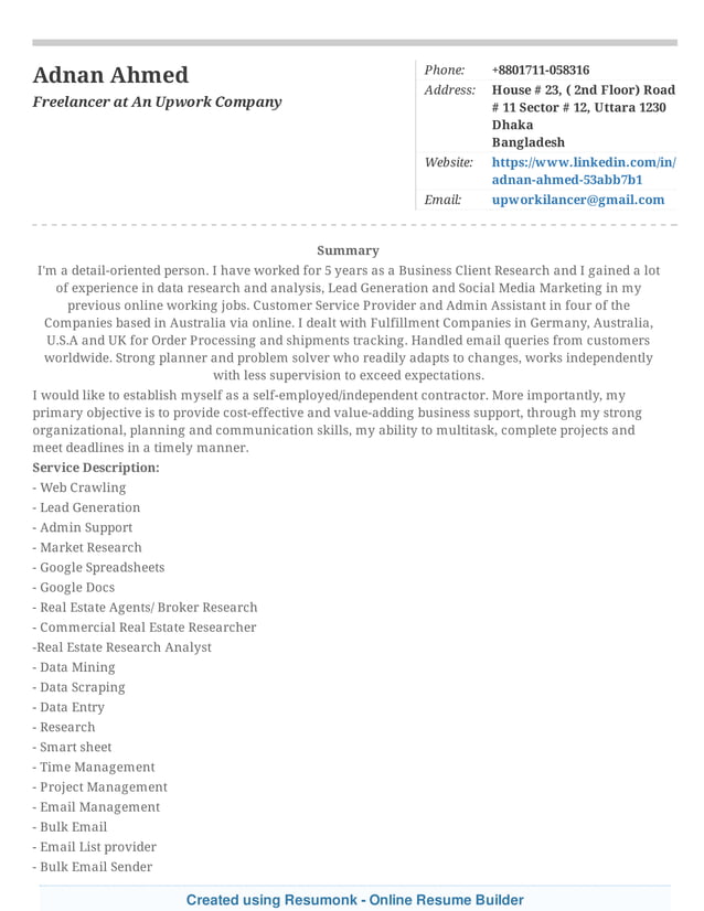 Resumonk Online Resume Builder | PDF